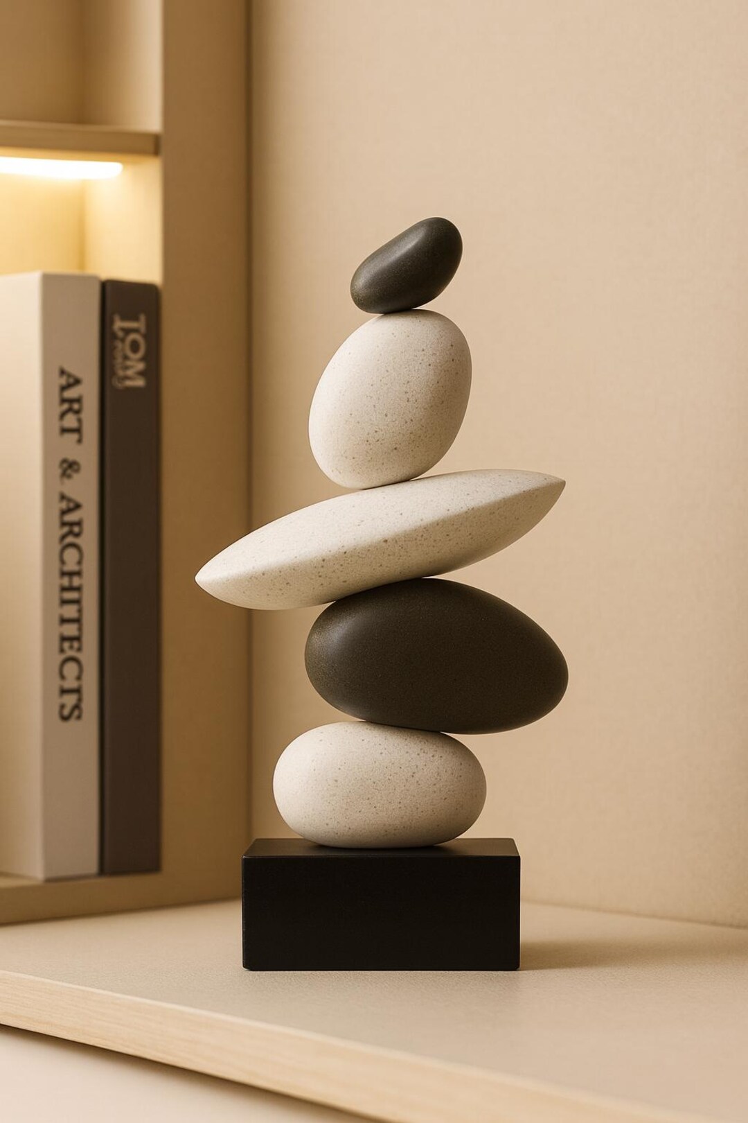 Stone Balance Sculpture – Minimalist Resin Rock Statue – Zen Stacked ...