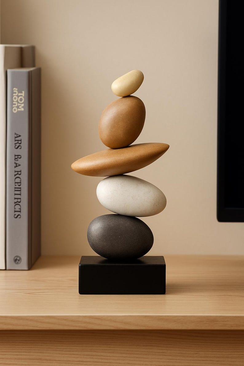 Stone Balance Sculpture – Minimalist Resin Rock Statue – Zen Stacked ...