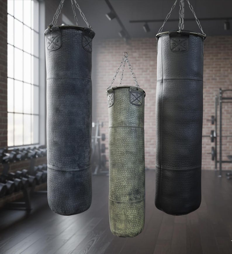 Bubble Embossed Leather Punching Bag | Metallic Grey & Golden Cowhide ...