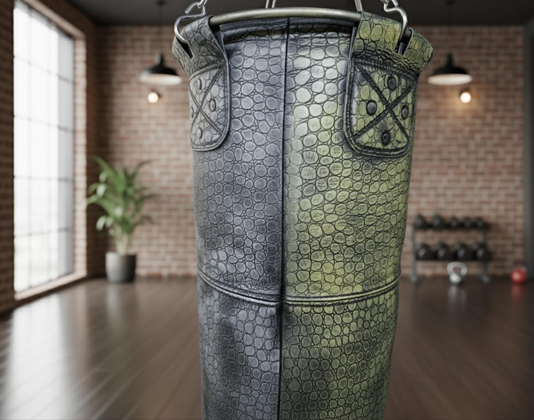 Bubble Embossed Leather Punching Bag | Metallic Grey & Golden Cowhide ...