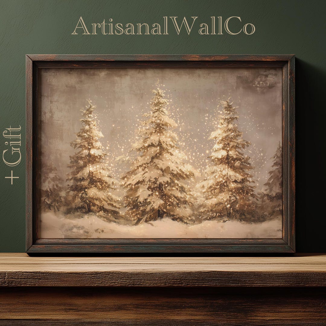 Snowy Winter Pine Tree Art Print | Christmas Wall Decor (digital ...