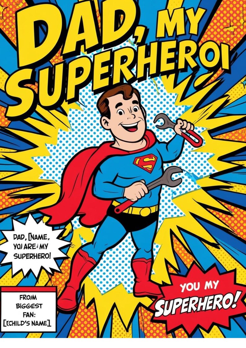 Printable Father's Day Superhero Card – Personalized Comic Style Dad ...