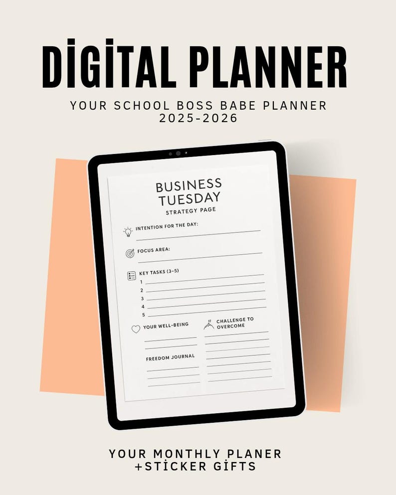 Custom Digital Calendar Planner 2026 PDF + Bonus Pages, Stickers ...