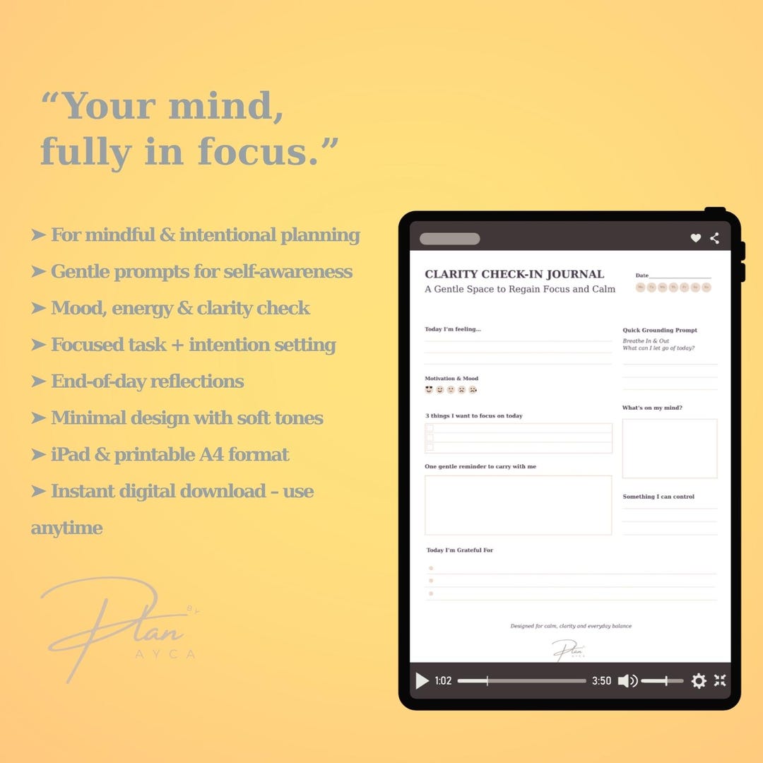 Clarity Check-in Planner PDF – Daily Mental Wellness Journal | Minimal ...