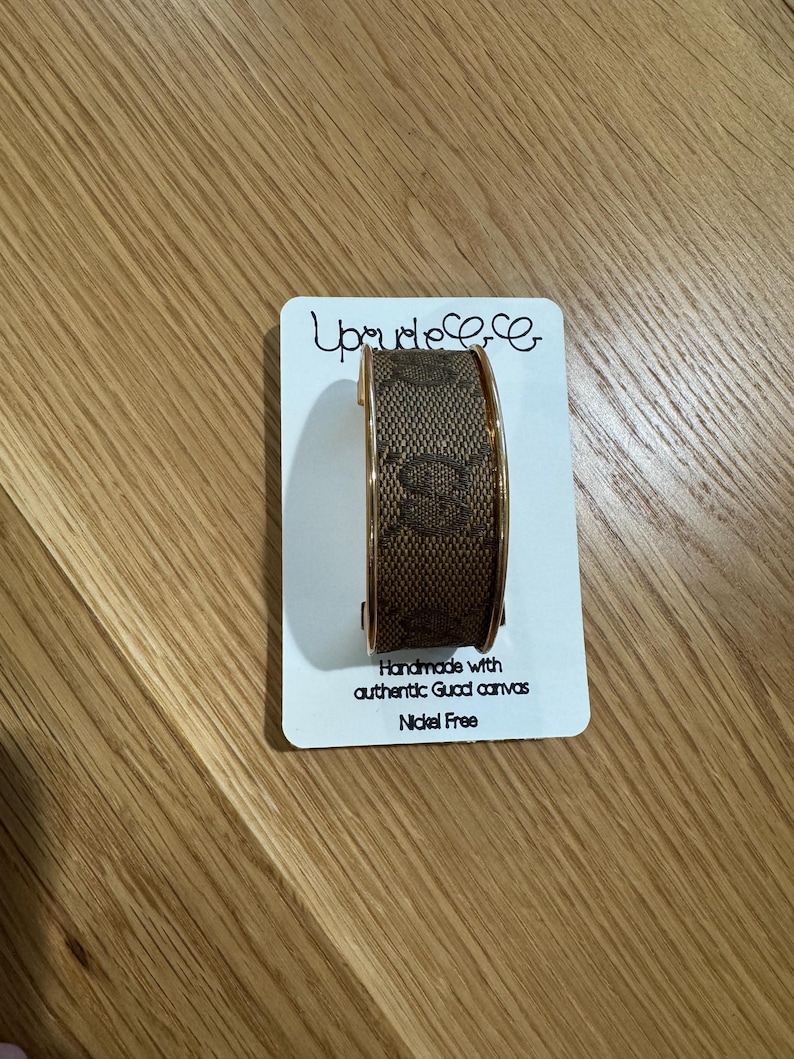 Upcycled Gold Cuff Bracelet With Canvas Inlay - Etsy