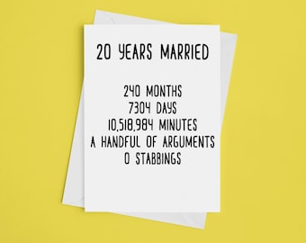 Funny 20 Year Anniversary Card, 20th Wedding Anniversary Card ...