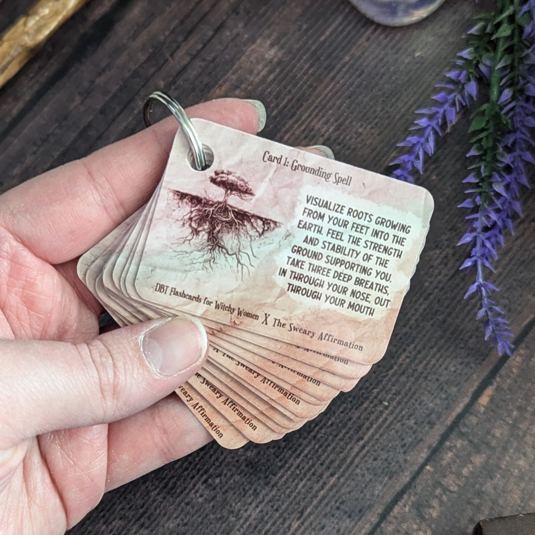 Witchy-themed DBT Flashcard Keyring - 16 Mental Health Activities - Etsy