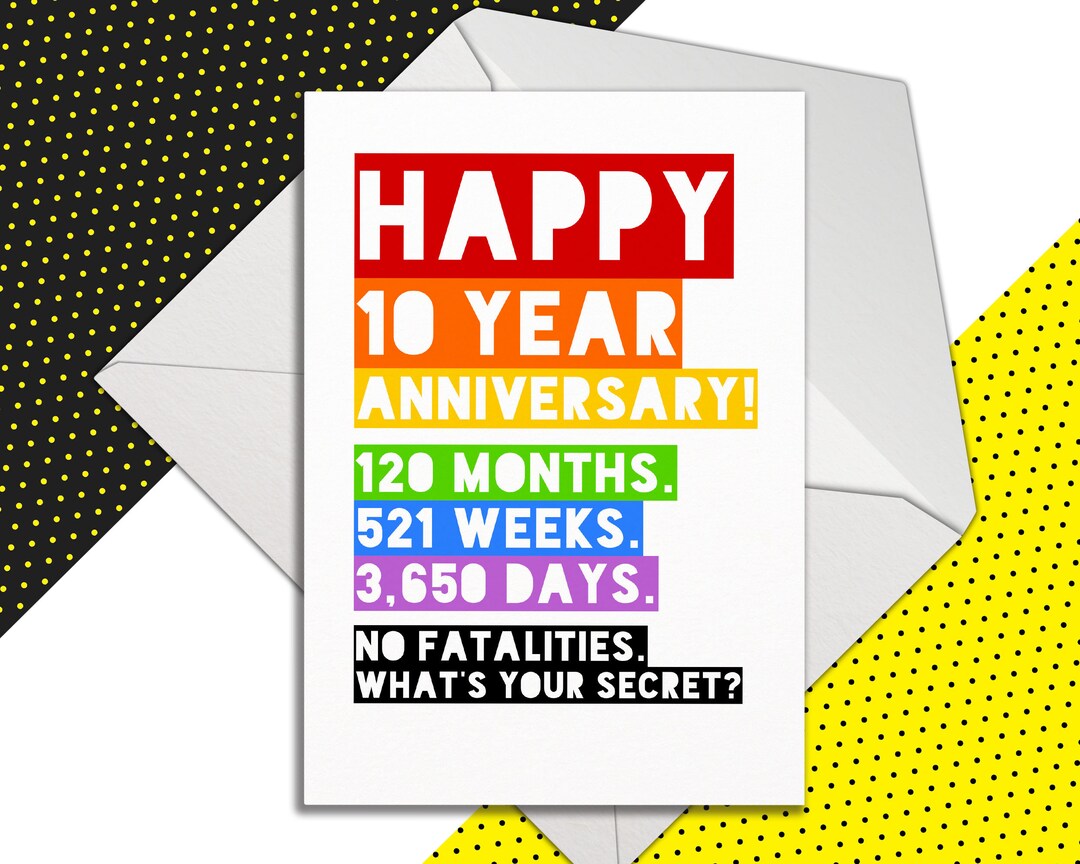 Funny 10 Year Anniversary Card, Cheeky 10th Anniversary Card for Couple ...