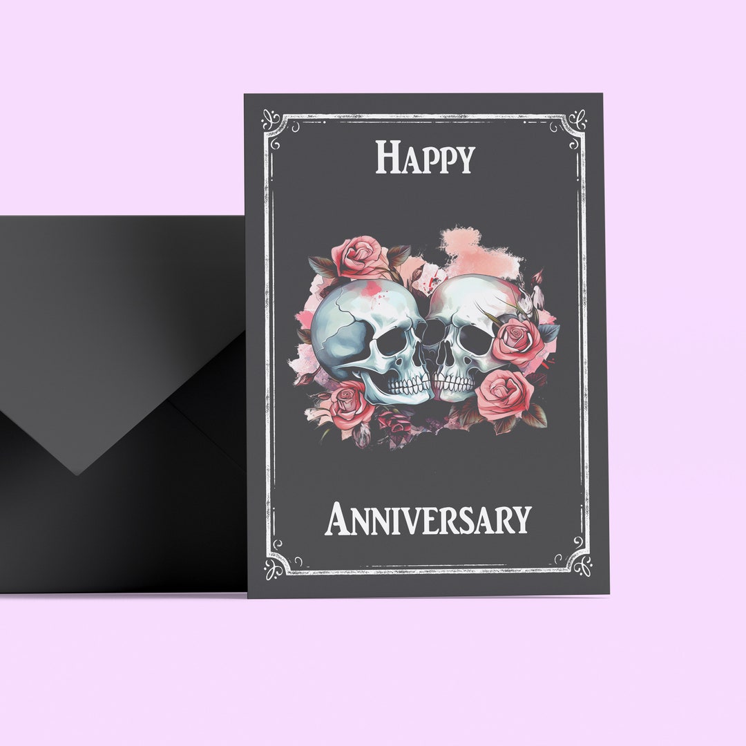 Gothic Anniversary Card - Skulls & Flowers Happy Anniversary Greeting ...
