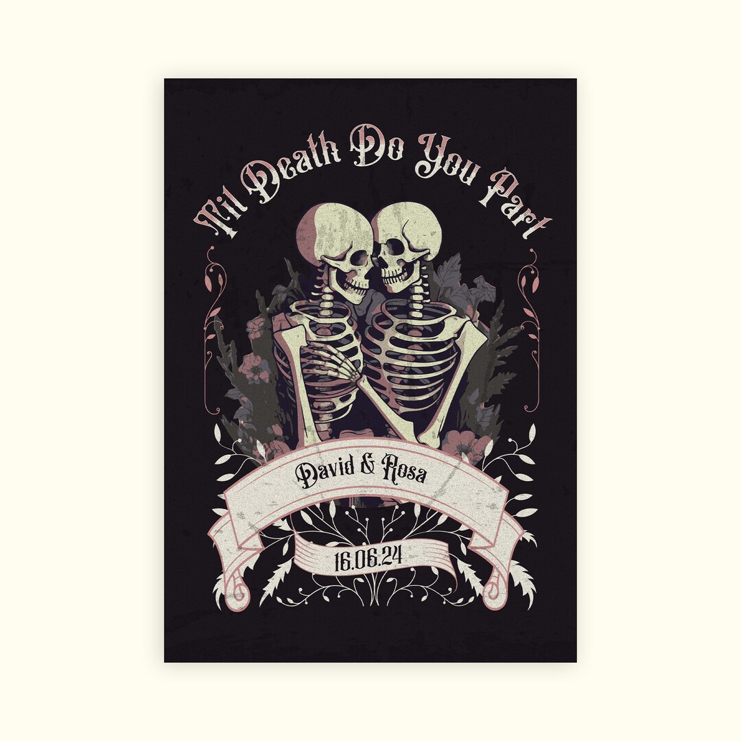 Gothic Wedding Card - Skulls & Flowers Happy Anniversary Greeting Card ...