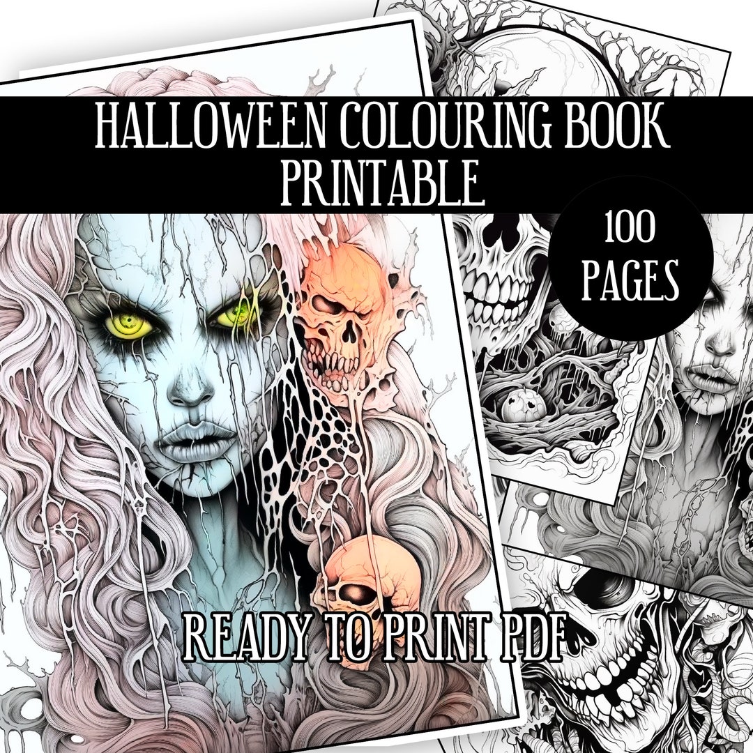 100 Halloween Coloring Pages, Horror Coloring Book, PDF Format, Instant ...