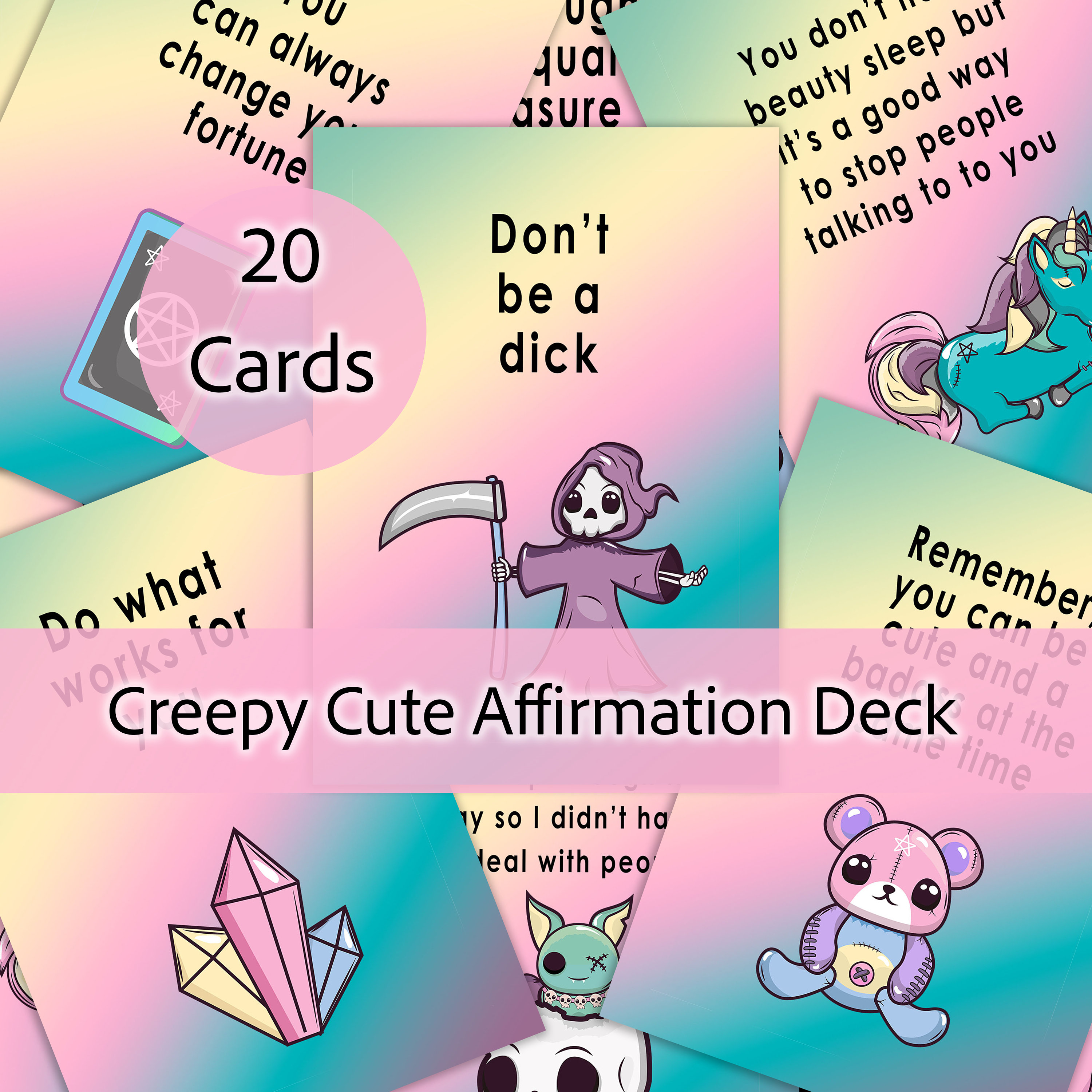 Cute Affirmation Deck Funny Pastel Affirmations 20 Card - Etsy