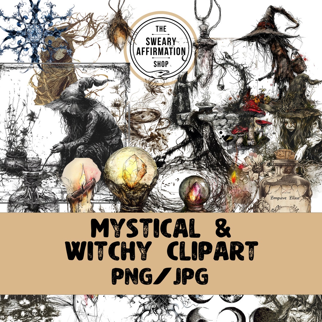 Mystical Witch Clipart, Instant Download, Halloween, Sketch, Grunge ...