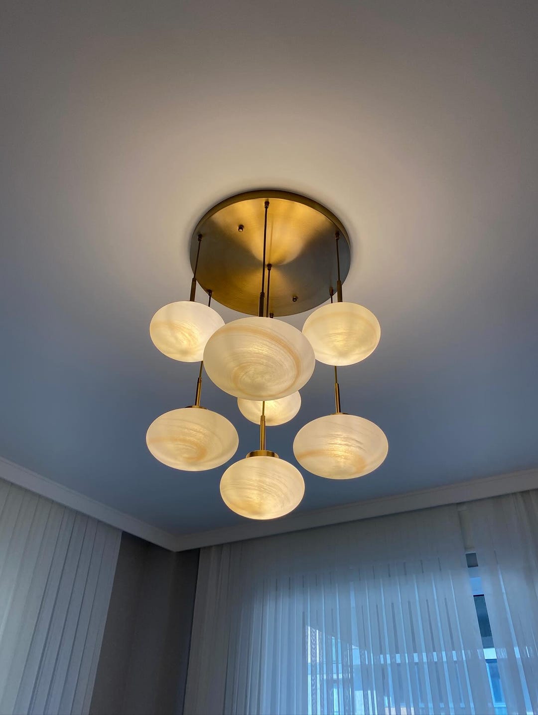 Hand Blown Marble Glass Pendant Light | Modern Chandelier - Etsy