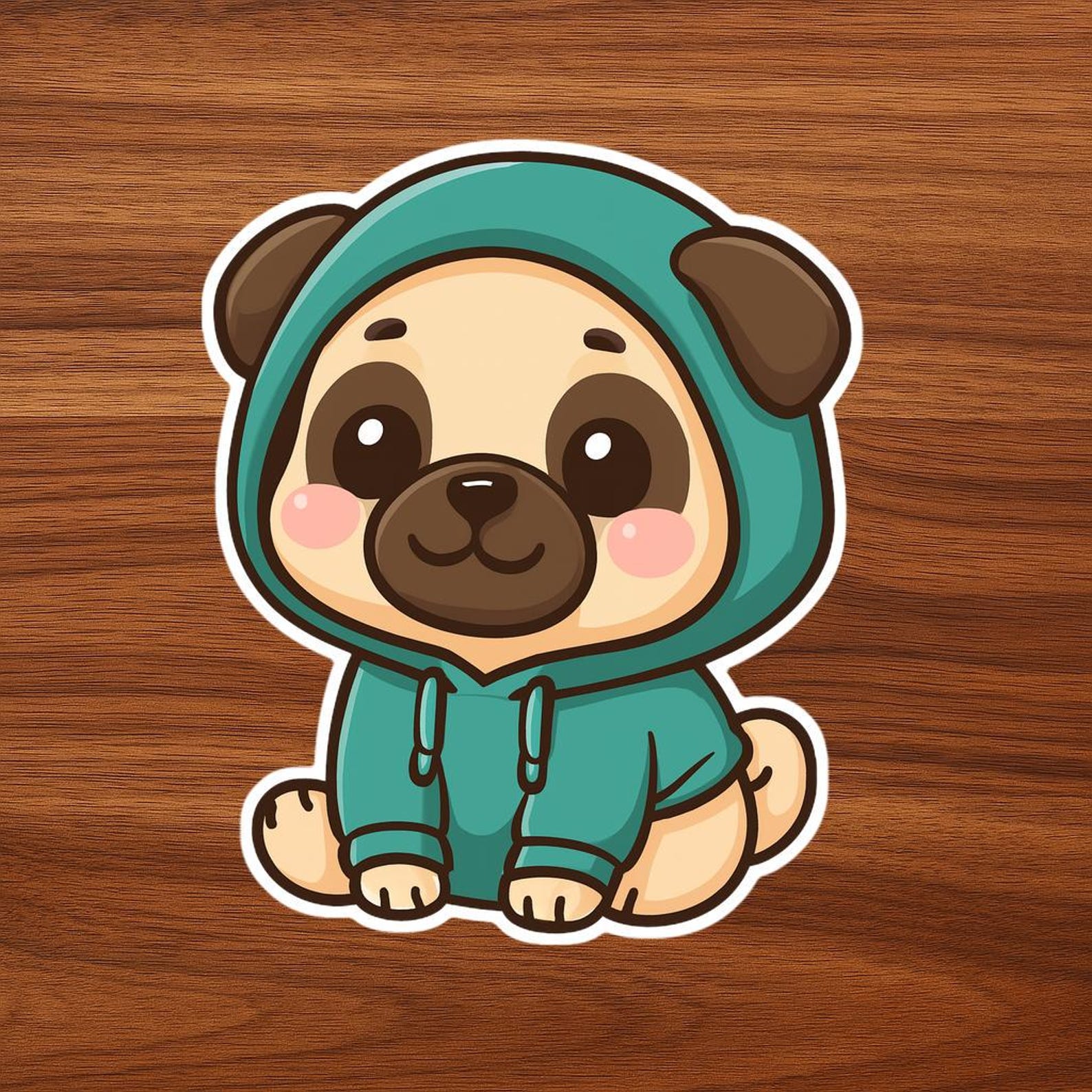 Chibi Pug Sticker & Hoodie Dog Design for Laptop, Journal and Bottle ...