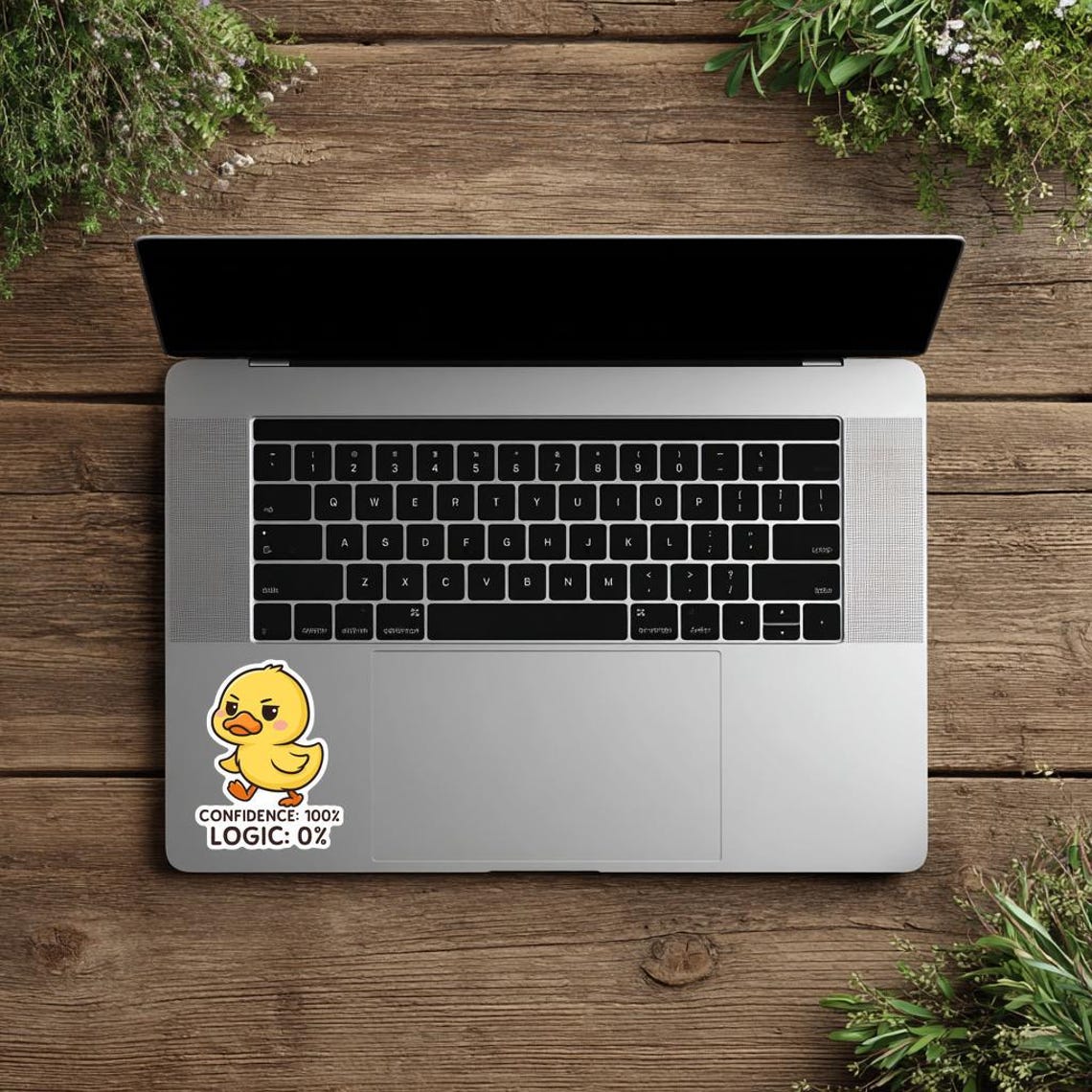 Chibi Duck Sticker & Bold Meme Quote “CONFIDENCE 100% / LOGIC: 0” for ...
