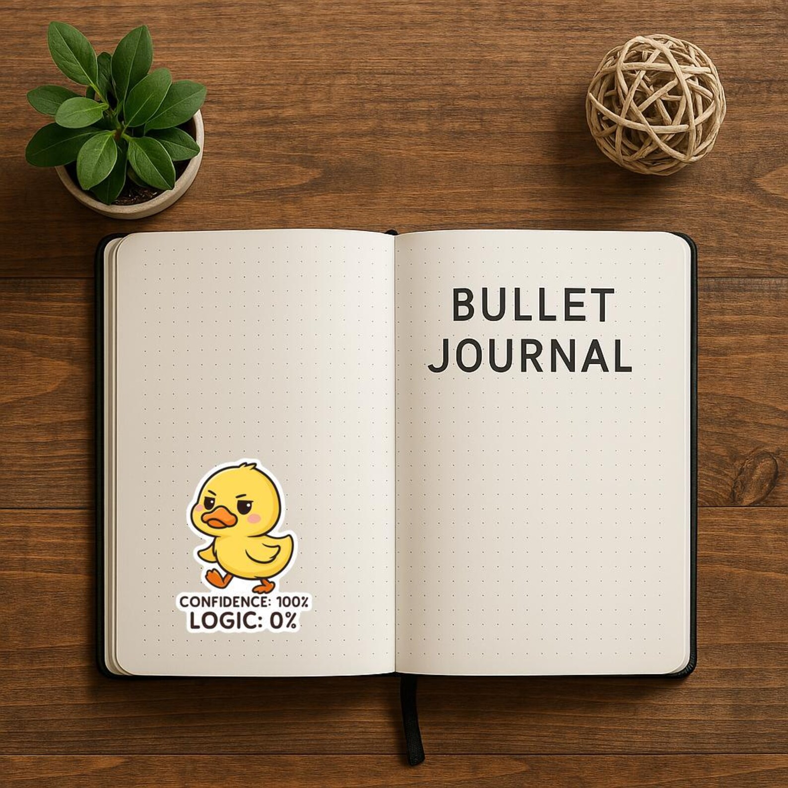Chibi Duck Sticker & Bold Meme Quote “CONFIDENCE 100% / LOGIC: 0” for ...