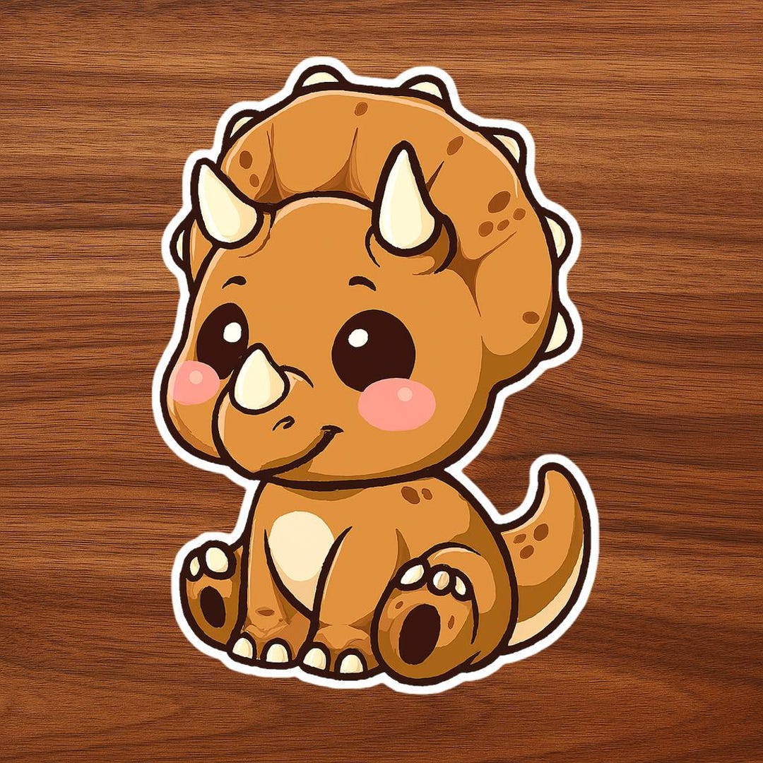 Chibi Triceratops Sticker & Baby Dino Design for Laptop, Journal and ...