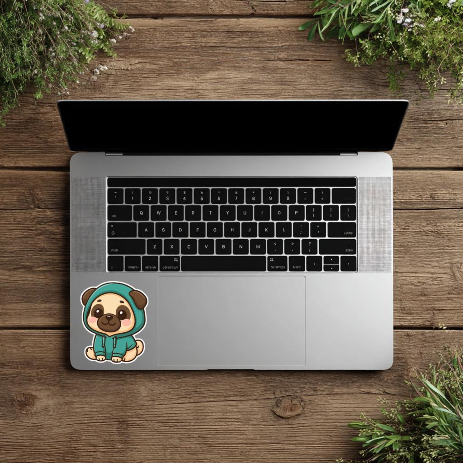 Chibi Pug Sticker & Hoodie Dog Design for Laptop, Journal and Bottle ...