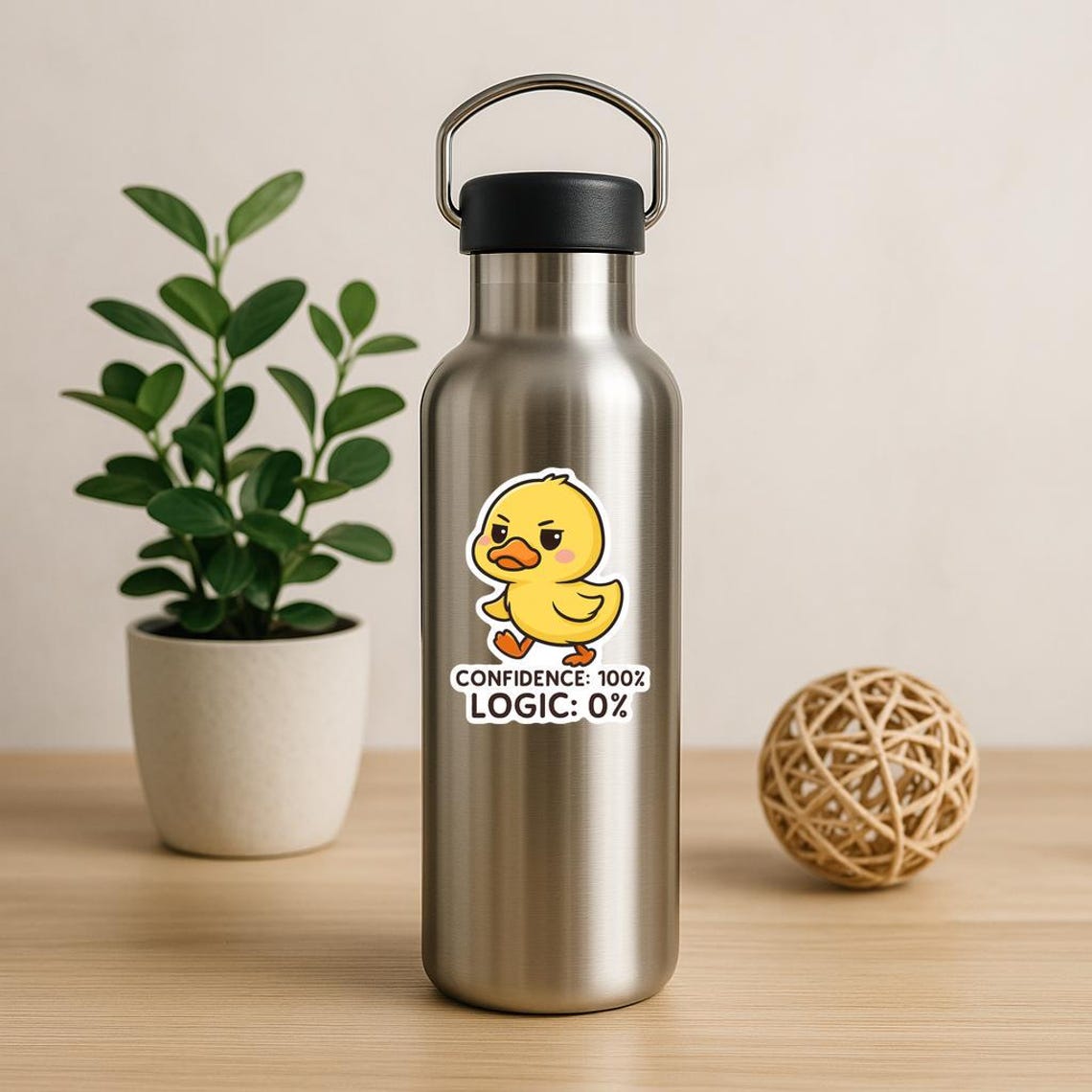 Chibi Duck Sticker & Bold Meme Quote “CONFIDENCE 100% / LOGIC: 0” for ...