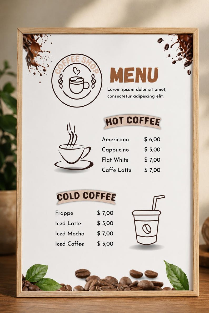 Editable Coffee Shop Menu Template Canva – Minimal Café Menu Sign ...