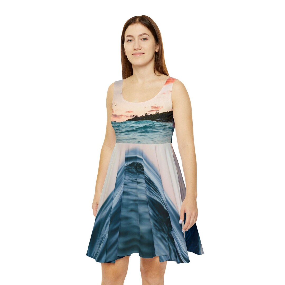 Ocean Skater Dress, Beach Waves Women's Dress, Summer Sea Print ...