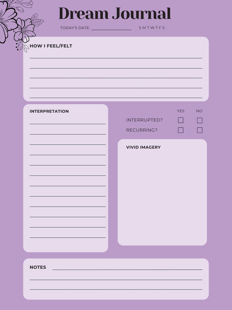 Printable Dream Journal Pages: Dream Interpretation & Reflection ...