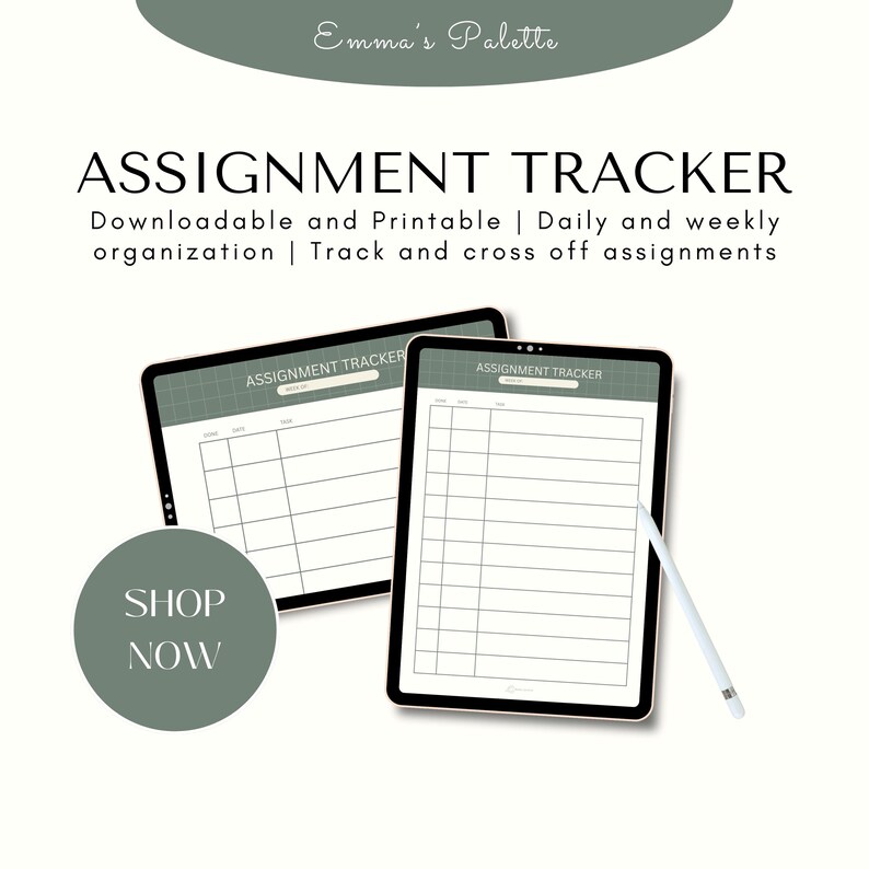 Daily & Weekly Assignment Tracker Sage Green | Printable Student Planner | Homework Study ...