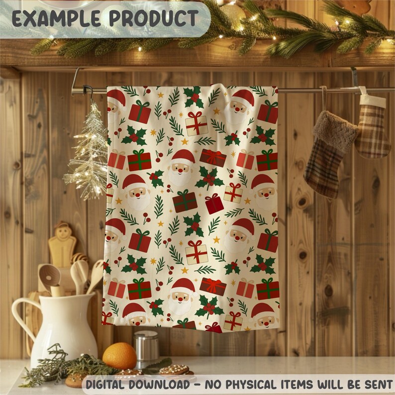 Hand Drawn Santa Giftbox Seamless Christmas Design, Digital Paper (JPEG ...