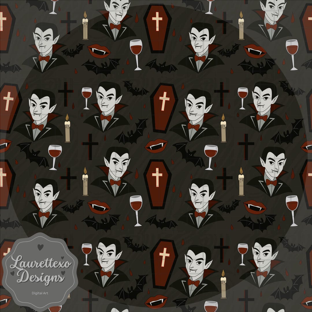 Dracula Vampire Seamless Pattern: Halloween Digital Design (JPG & PNG ...
