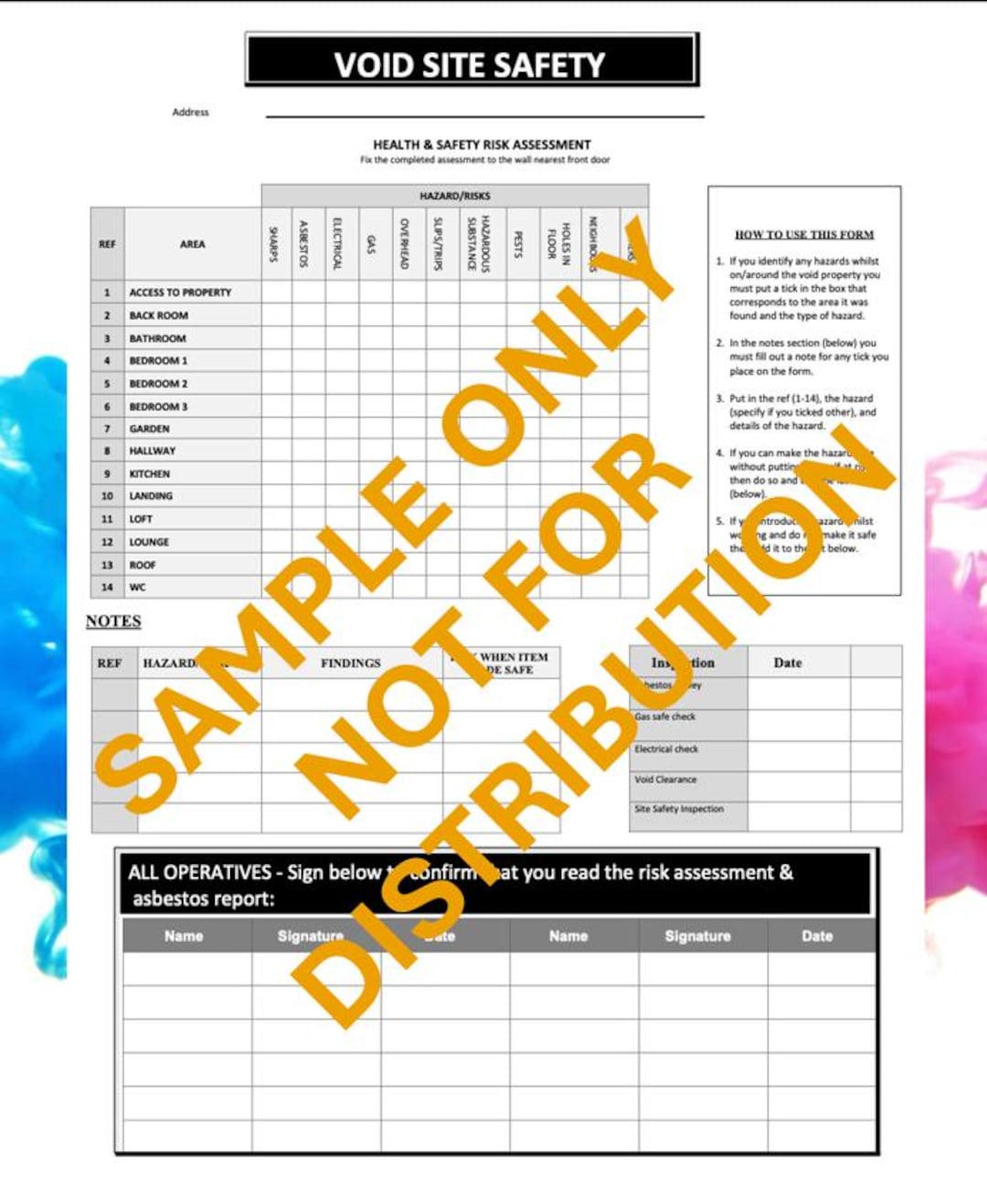 Void Site Safety Risk Assessment Form | Printable PDF for Housing ...
