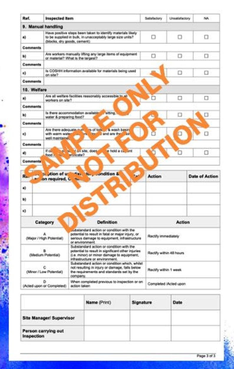 Site Safety Inspection Form | Digital Download PDF for Construction ...