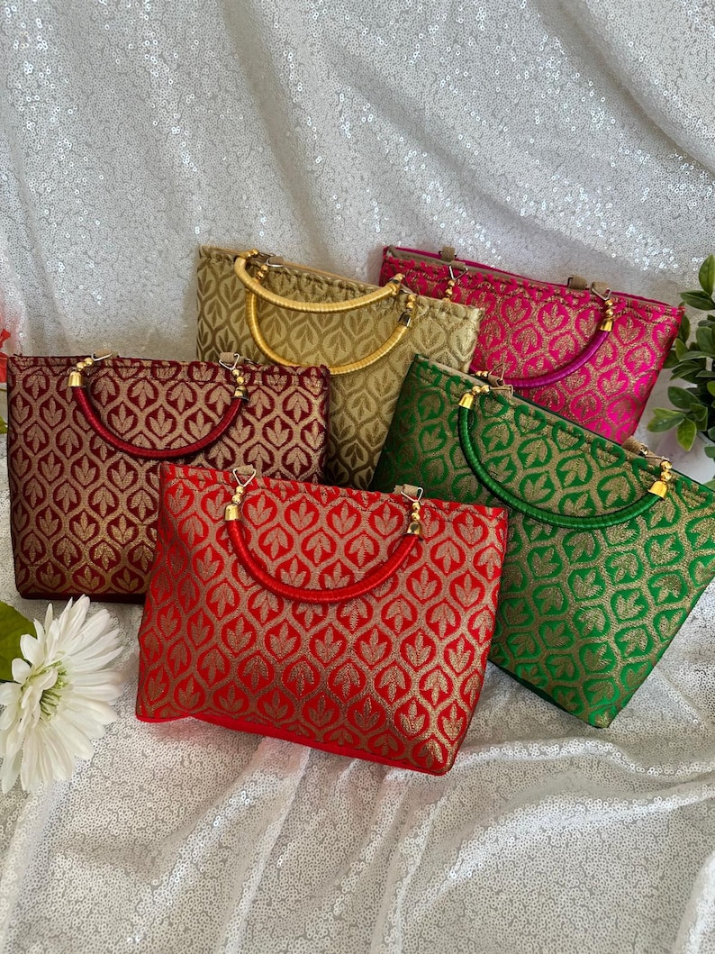 Brocade Potli Bag With Handle: Indian Wedding Favor, Diwali Gift Pouch ...