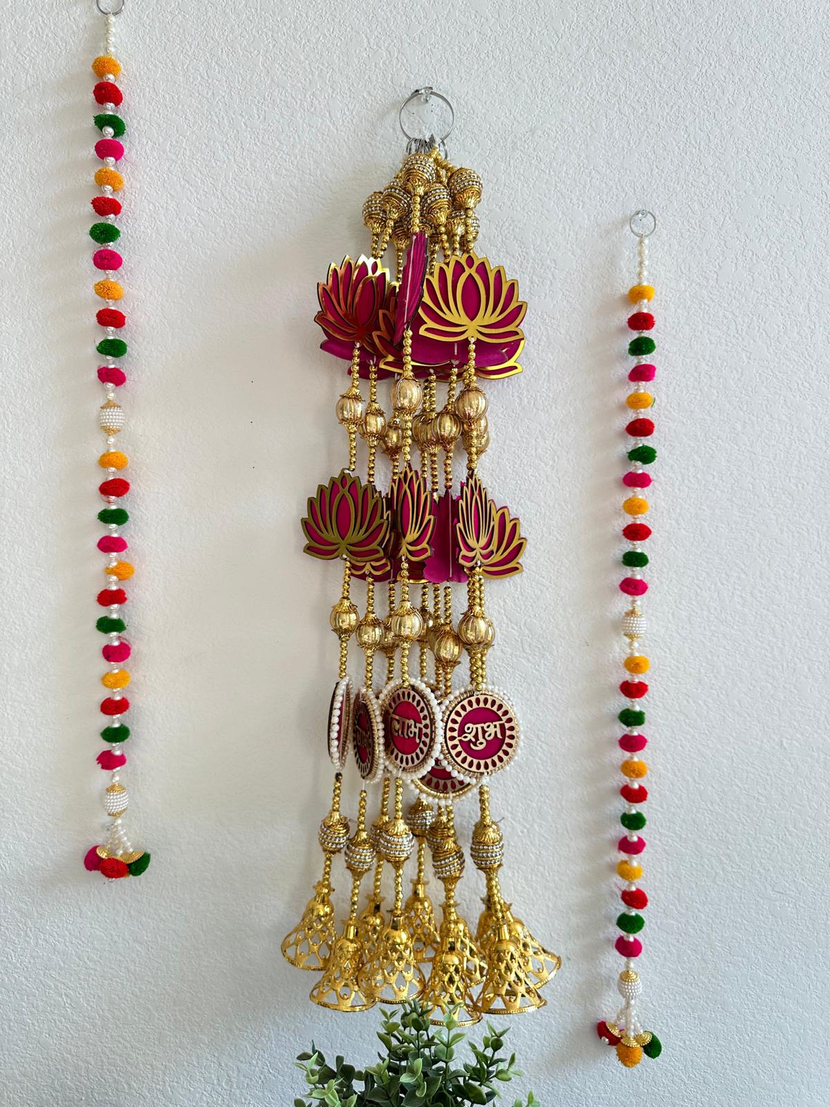 Wooden Ring Shubh Labh Lotus Indian Door Wall Hanging Toran - Diwali ...