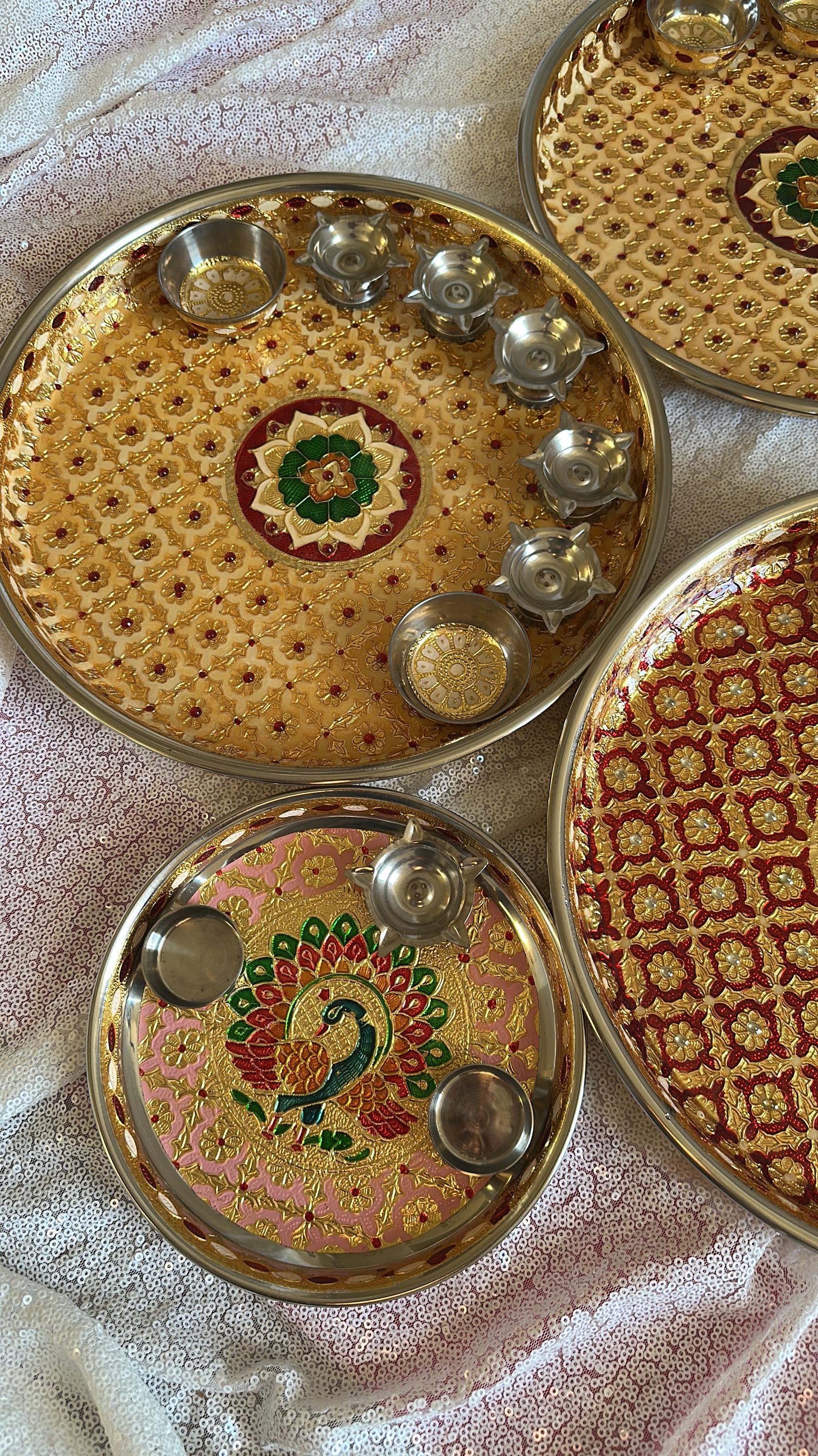 Pooja Aarti Prasad Thali, Meenakari Thali | Festival Wedding Diwali ...