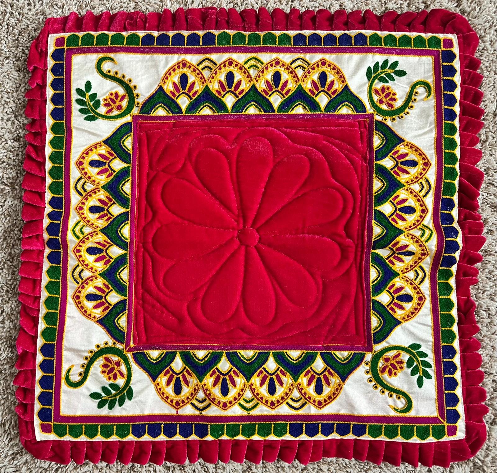 Rajwadi Velvet Pooja Asan: Indian Prayer Mat With Traditional ...