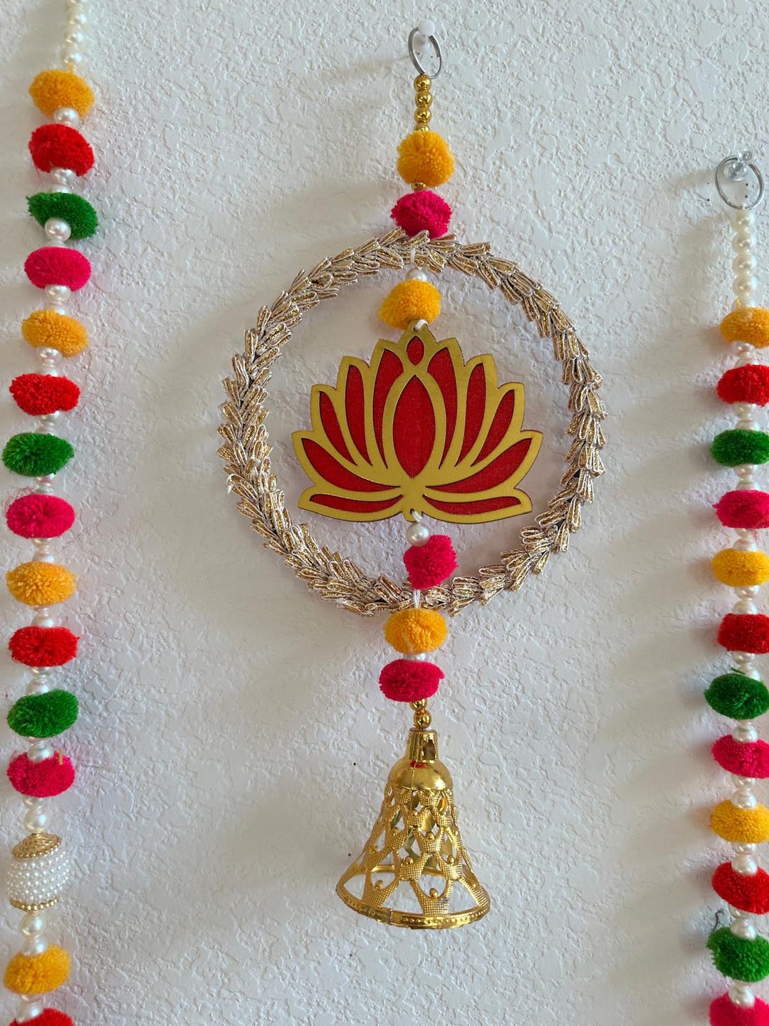 Wooden Ring Shubh Labh Lotus Indian Door Wall Hanging Toran - Diwali ...