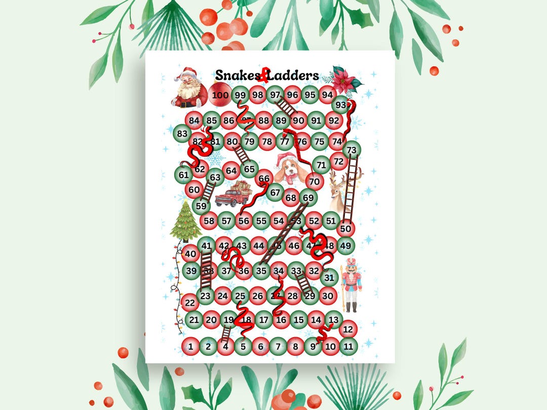 Christmas Snakes and Ladders Game, Family Holiday Fun, Xmas Party Games ...