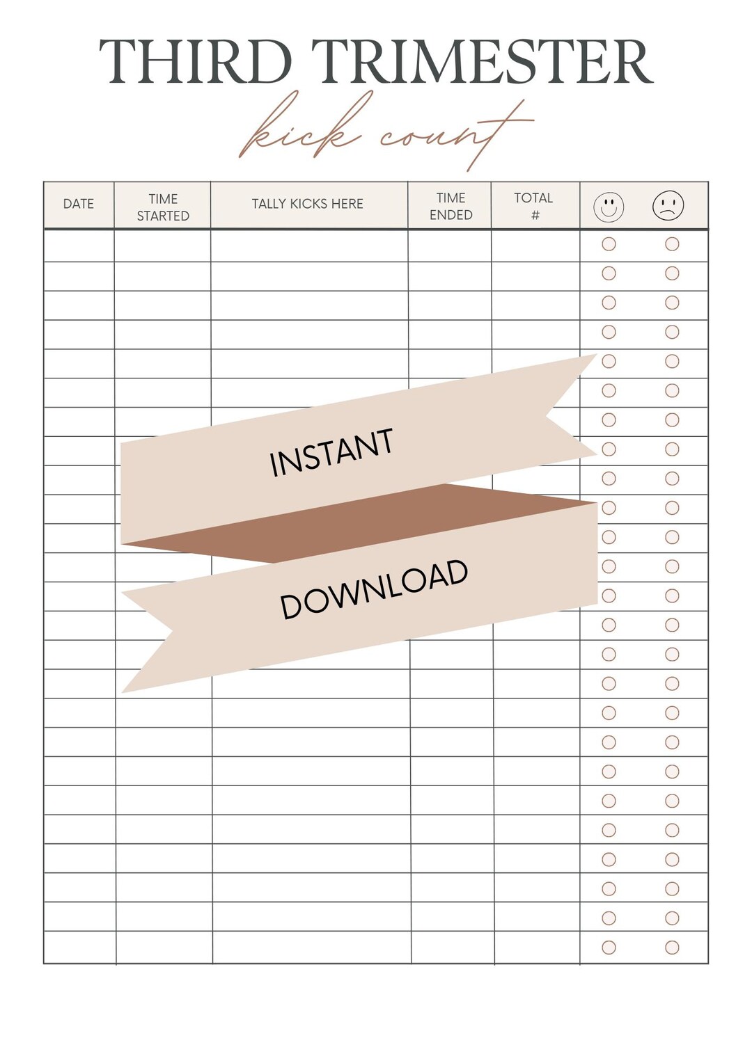 Kick Count Tracker Printable for Third Trimester | Daily Fetal Movement ...