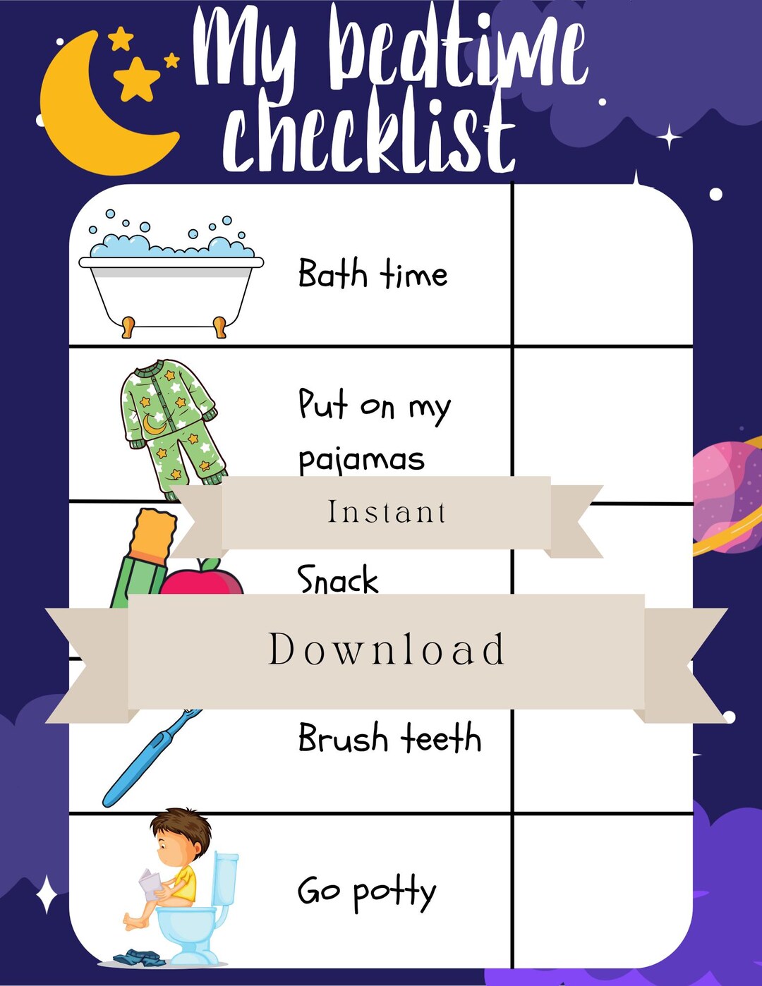 Bedtime Routine Printable for Toddlers | Reusable Kids Checklist ...