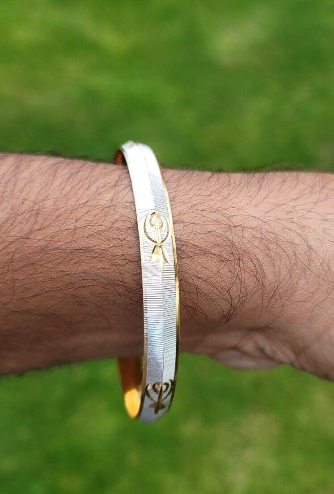 Sikh Kara Two Tone Gold Silver Plated Singh Khalsa Kada Kaur Bangle 5k ...