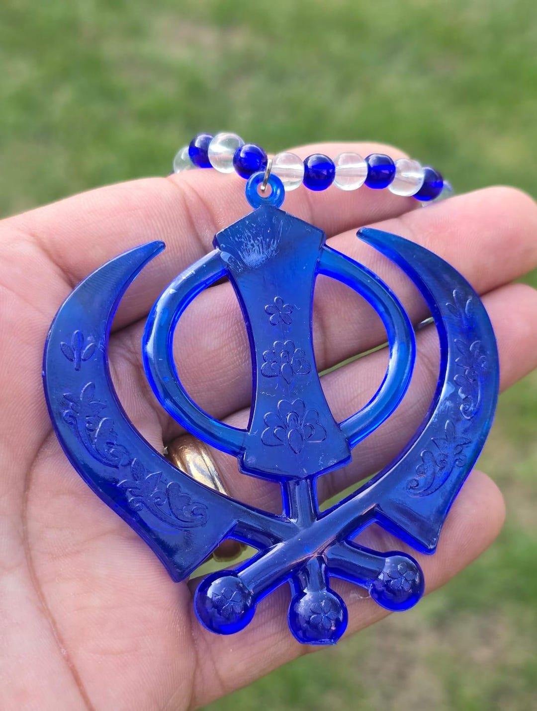 Sikh Khanda Hanger for Car Rear Mirror Blue Pendant Punjabi Kaur Singh ...