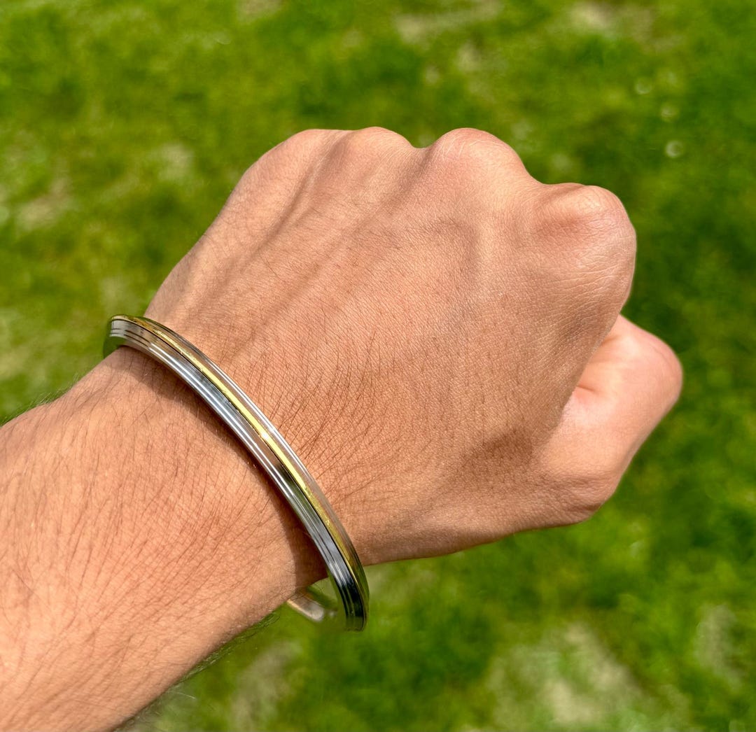 Stainless Steel Gold Edge Kara Stunning Singh Kaur Bangle Sikh Kada ...