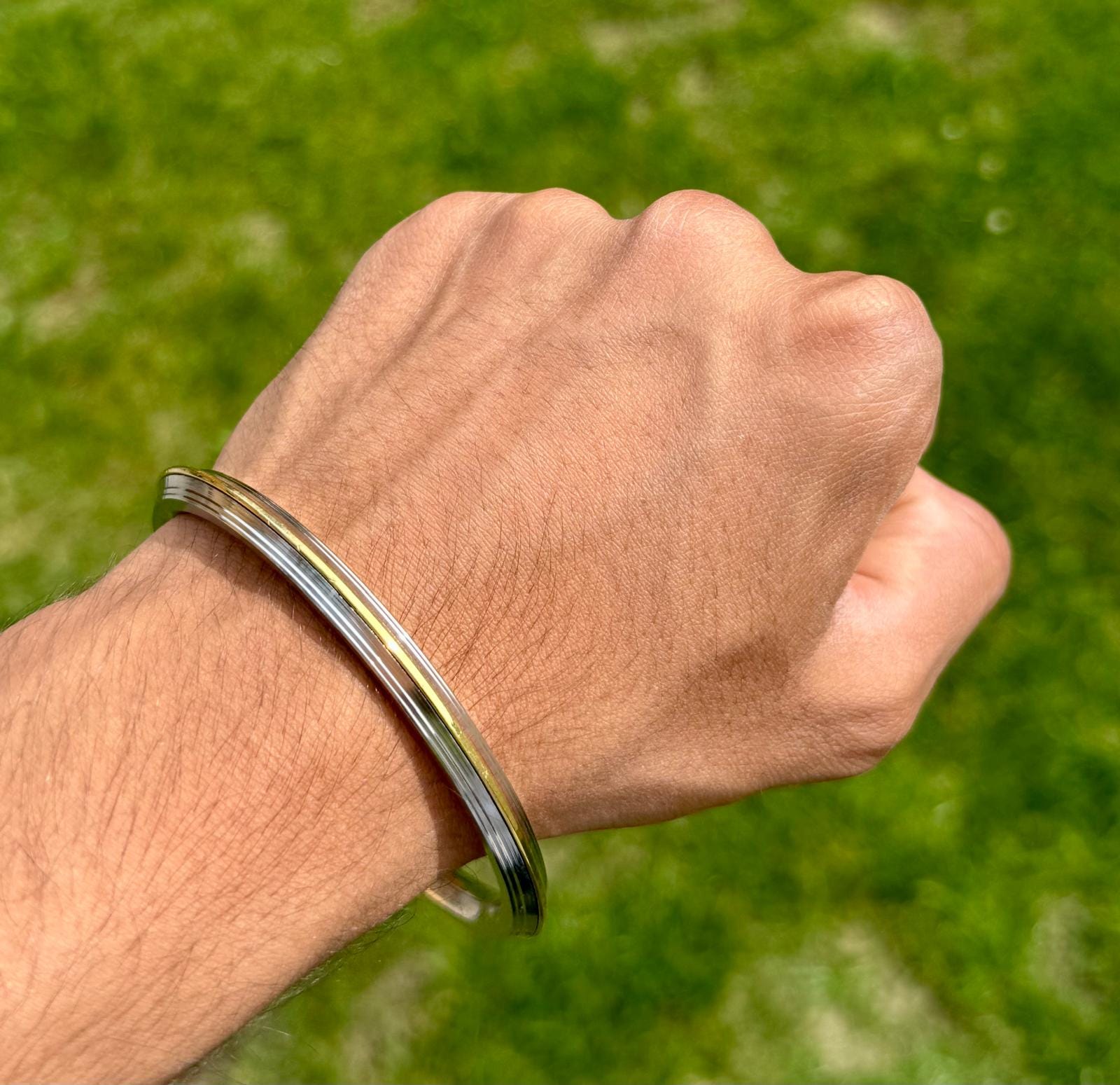 Stainless Steel Gold Edge Kara Stunning Singh Kaur Bangle Sikh Kada ...