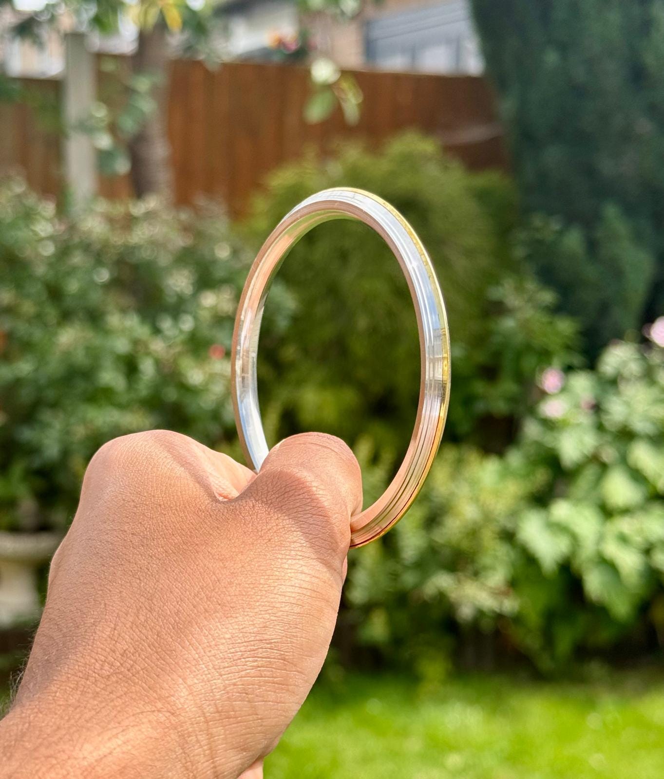 Stainless Steel Gold Edge Kara Stunning Singh Kaur Bangle Sikh Kada ...