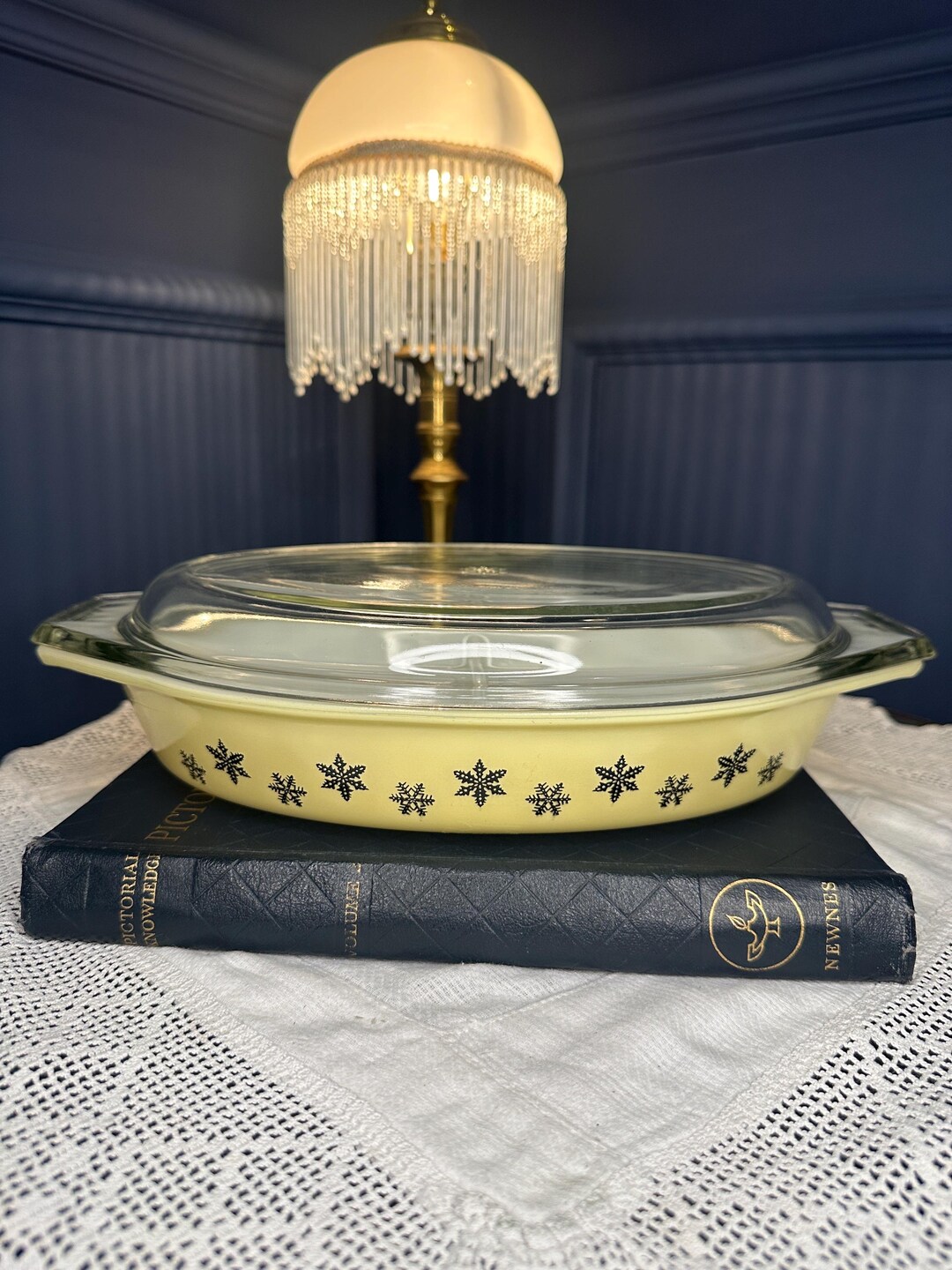 Vintage Pyrex Divided Casserole Dish With Lid, Yellow Snowflake Pyrex ...