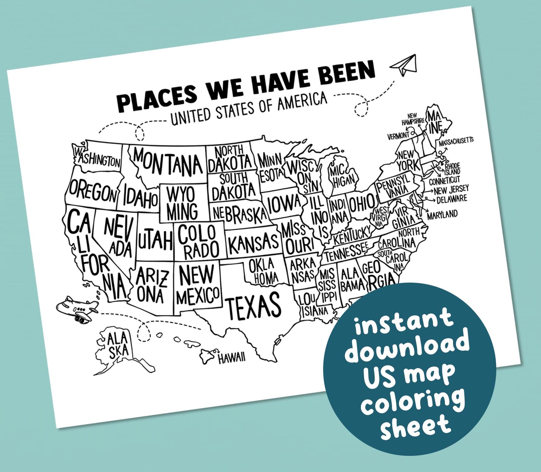 USA Map Coloring Page, States Visit Tracker (digital Download) - Etsy