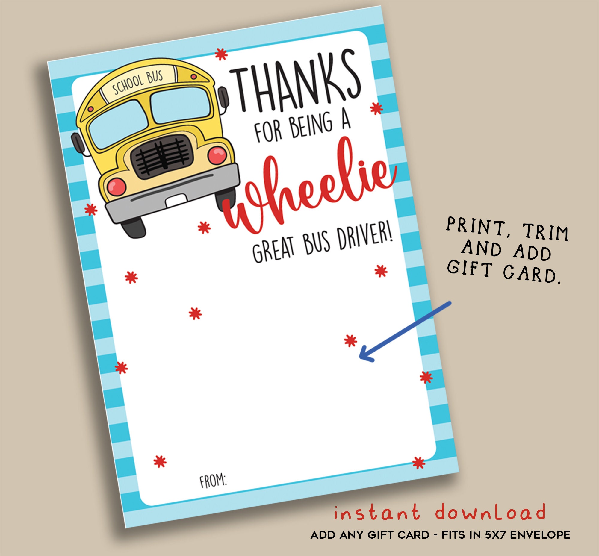 Thanks for Being a Wheelie Great Bus Driver, Gift Card Holder, Bus ...