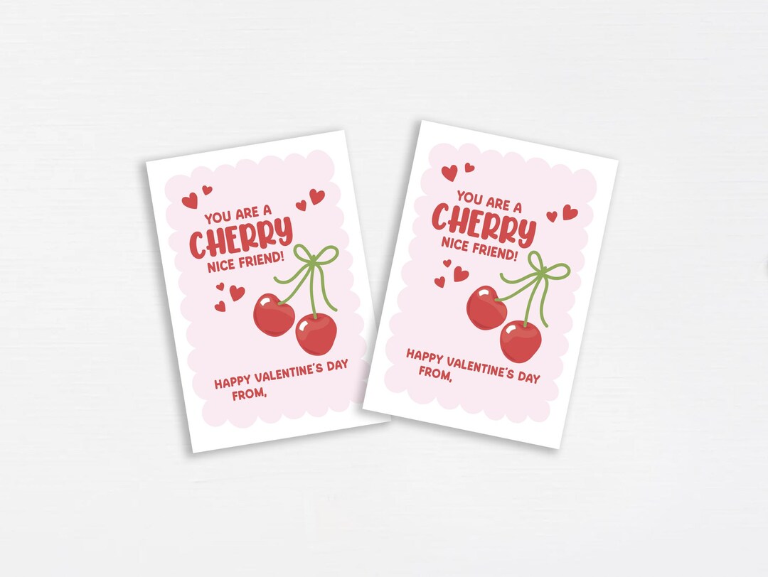 Cherry Valentine Printable - Kids Valentine, School Valentine, Fun ...