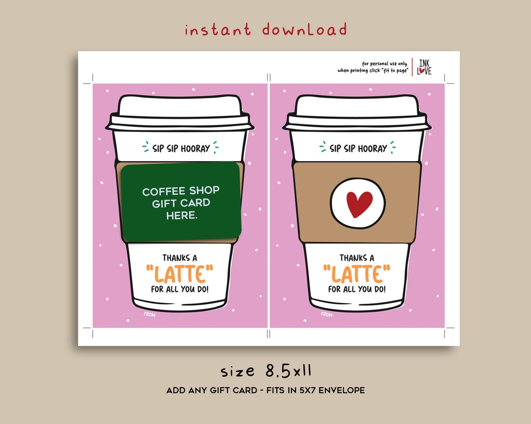 Sip Sip Hooray Thanks a Latte, Coffee Gift Card Holder, Happy Coffee ...